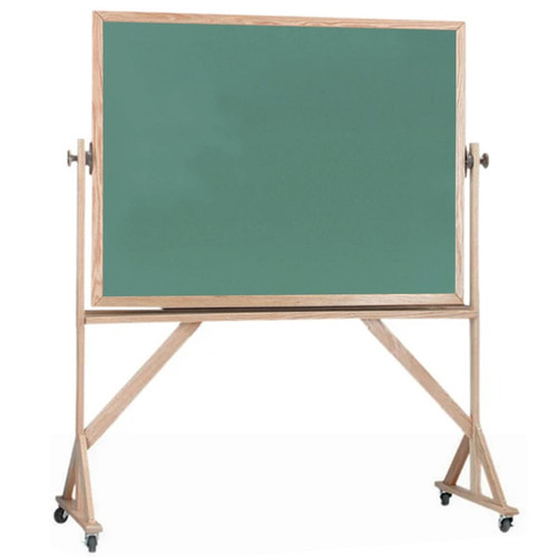 AARCO Free Standing Multi-Surface Chalkboard with Red Oak Frame