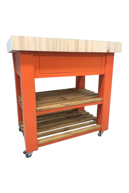 Butchers Block Kitchen Island - trolley on wheels / castors hand painted