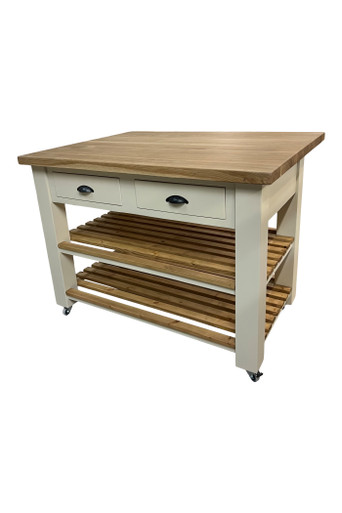 Butchers Block Kitchen Island - trolley on wheels / castors hand painted