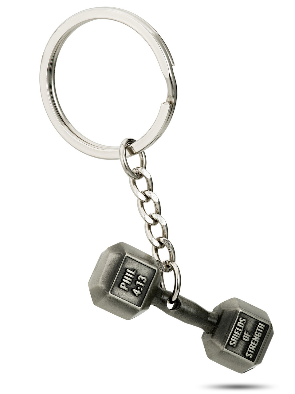 Dumbbell Key Chain Phil.4:13 Antique Finish