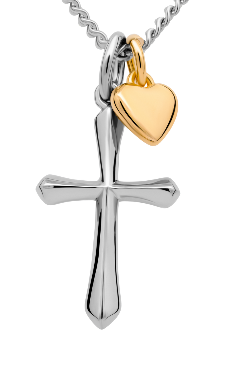 Gold Heart & Cross Necklace – Stainless Steel | Shields of Strength