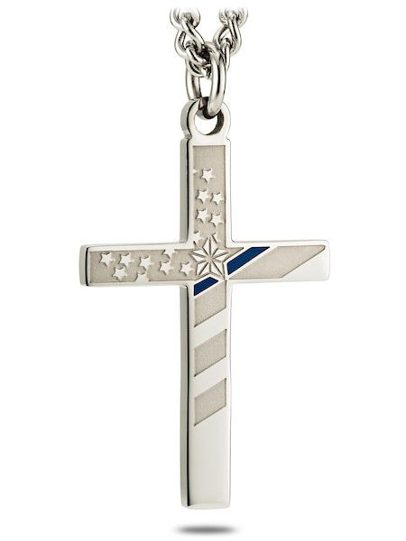 Thin Blue Line Cross Neckace Women's | Prov 30:5