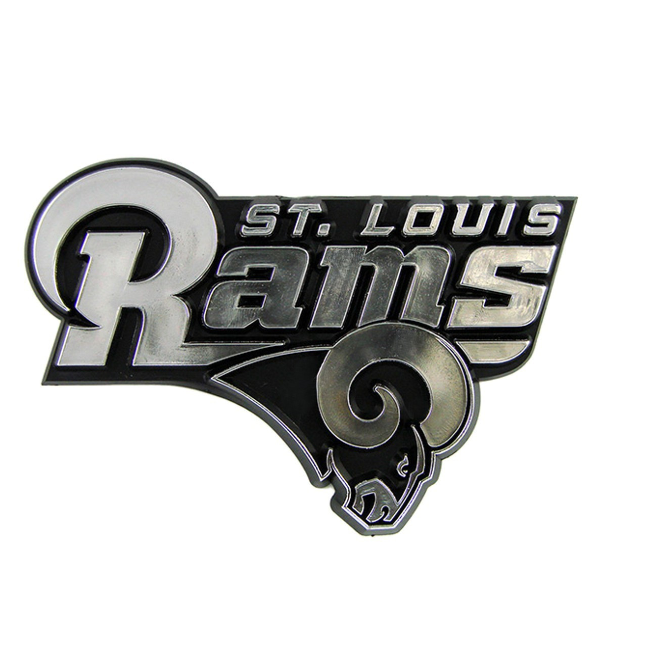 St Louis Rams NFL Chrome Logo Emblem - Wordmark - Ram Logo - Dragon Sports