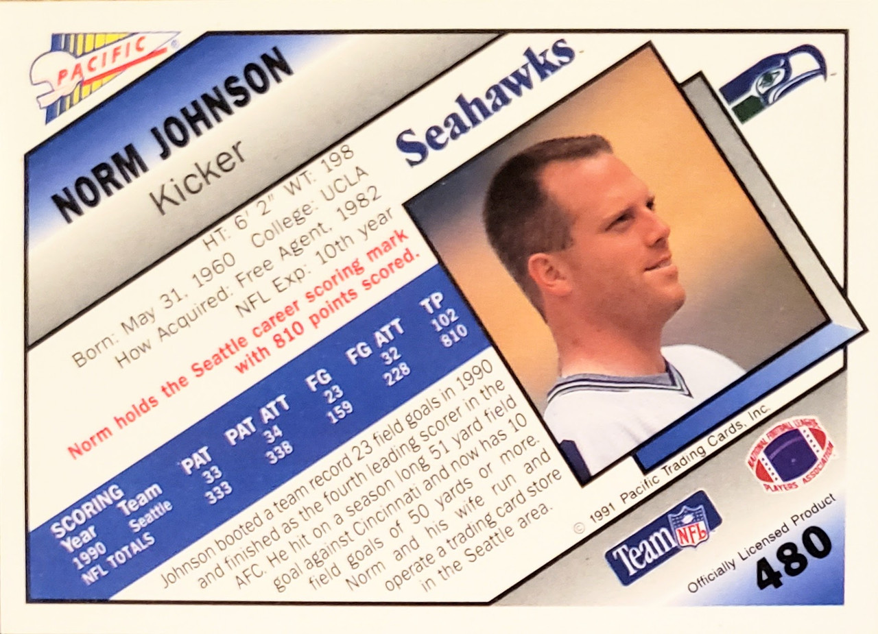Norm Johnson - Seattle Seahawks - 1991 Pacific Card #480 - Dragon Sports