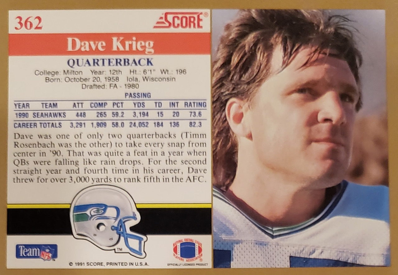 Dave Krieg - Seattle Seahawks - 1991 Score Card #362 - Dragon Sports