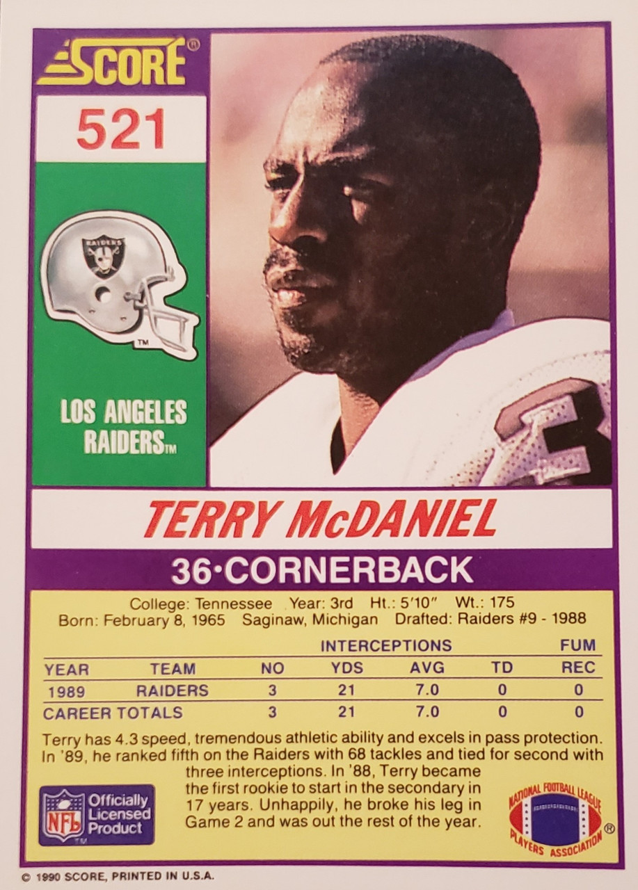 Terry McDaniel - Los Angeles Raiders - 1990 Score Card #521 - Dragon Sports