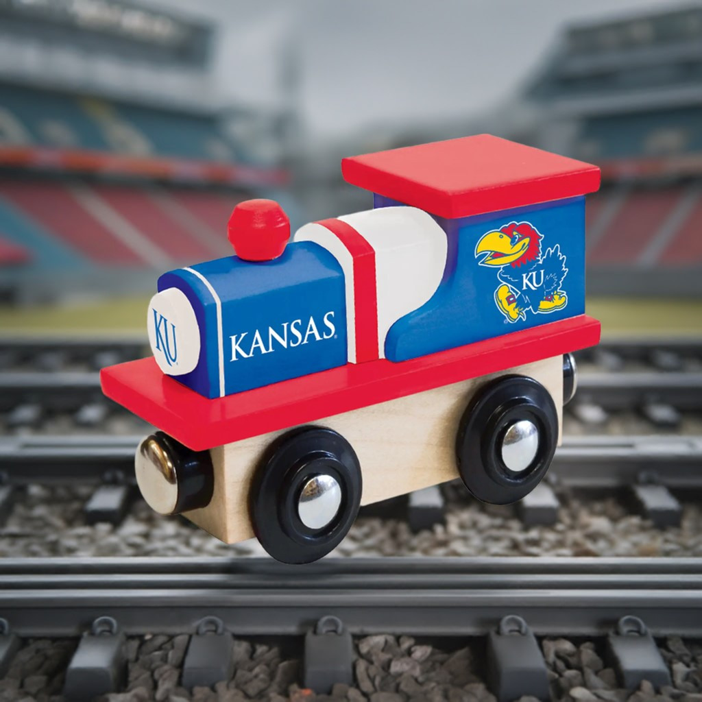 Kansas Jayhawks Blue & Red 3.5" Toy Wood Train Engine - Dragon Sports