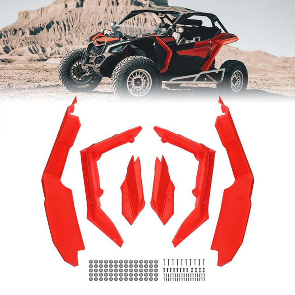 Kemimoto Can-am Maverick X3 / X3 Max Red Fender Flares / Mud Guards - Side By Side Sports