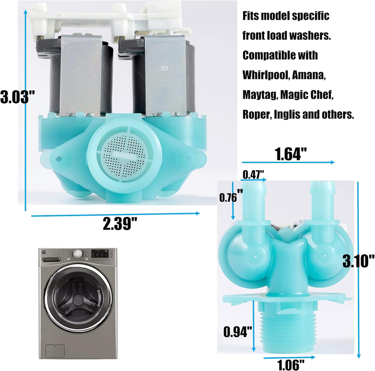 Water Valve Compatible with Washer W11036930, AP6835737, PS12711564 ...