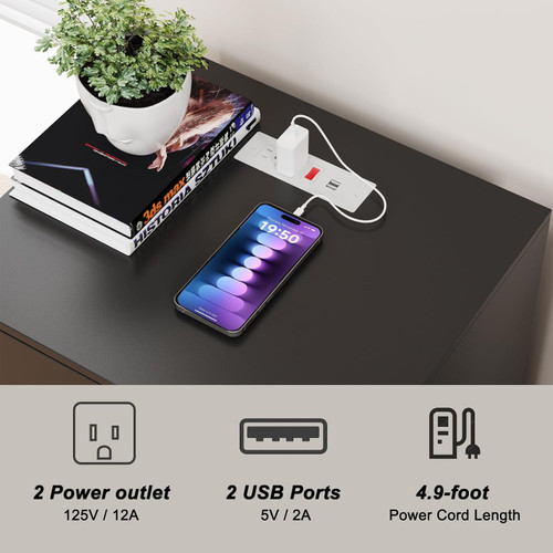 Set of 2 Nightstand Bedside Table 2 Drawers with Charging Station and ...