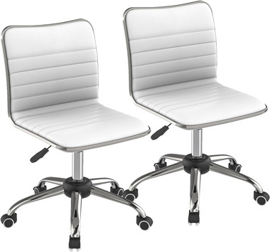 White Mid Back Task Chair Low Back PU Leather Swivel Office Vanity ...