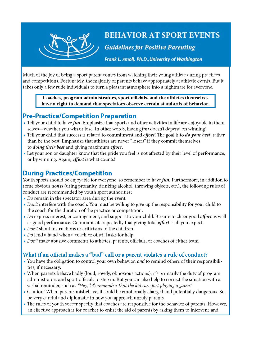 Behavior at Sport Events: Guidelines for Positive Parenting