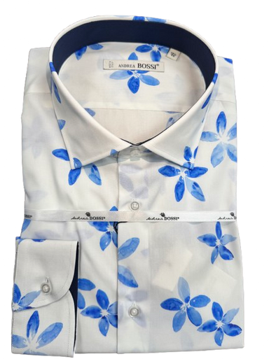 ANDREA BOSSI - WHITE BLUE FLORAL SHIRT - Alexander Eton