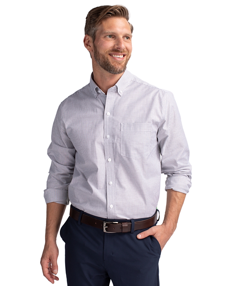 Cutter & Buck Stretch Oxford Stripe Mens Long Sleeve Dress Cutter & Buck Stretch Oxford Stripe Mens Long Sleeve Dress