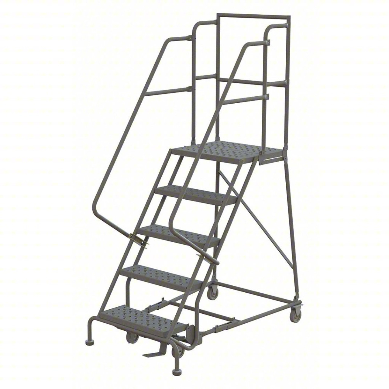 KD 5 Step Steel Rolling Ladder 50 In Platform Height 20 In Platform Deep 16 In Platform Wide Perforated 24 In Bottom Wide Ballymore Safety Products
