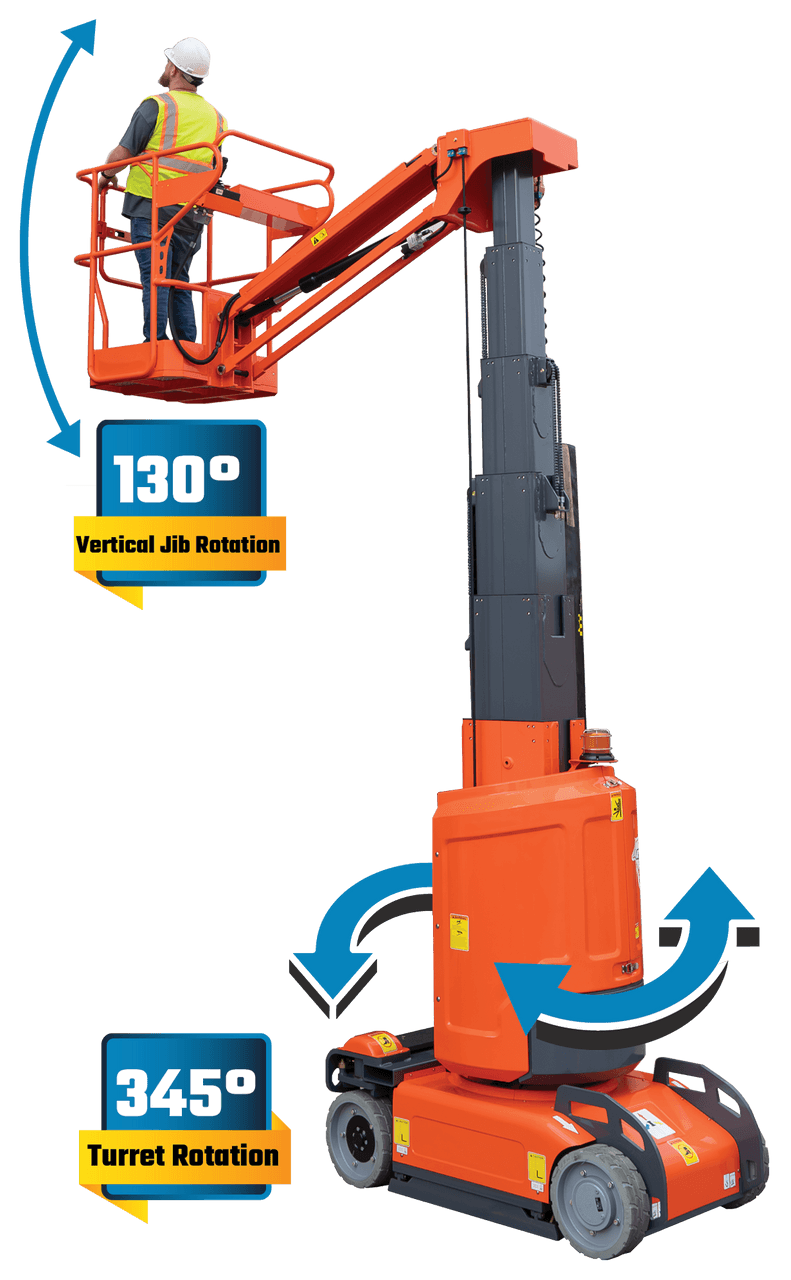 Drivable Vertical Mast Lift, 30' Lift, 9' Jib - Ballymore Safety Products