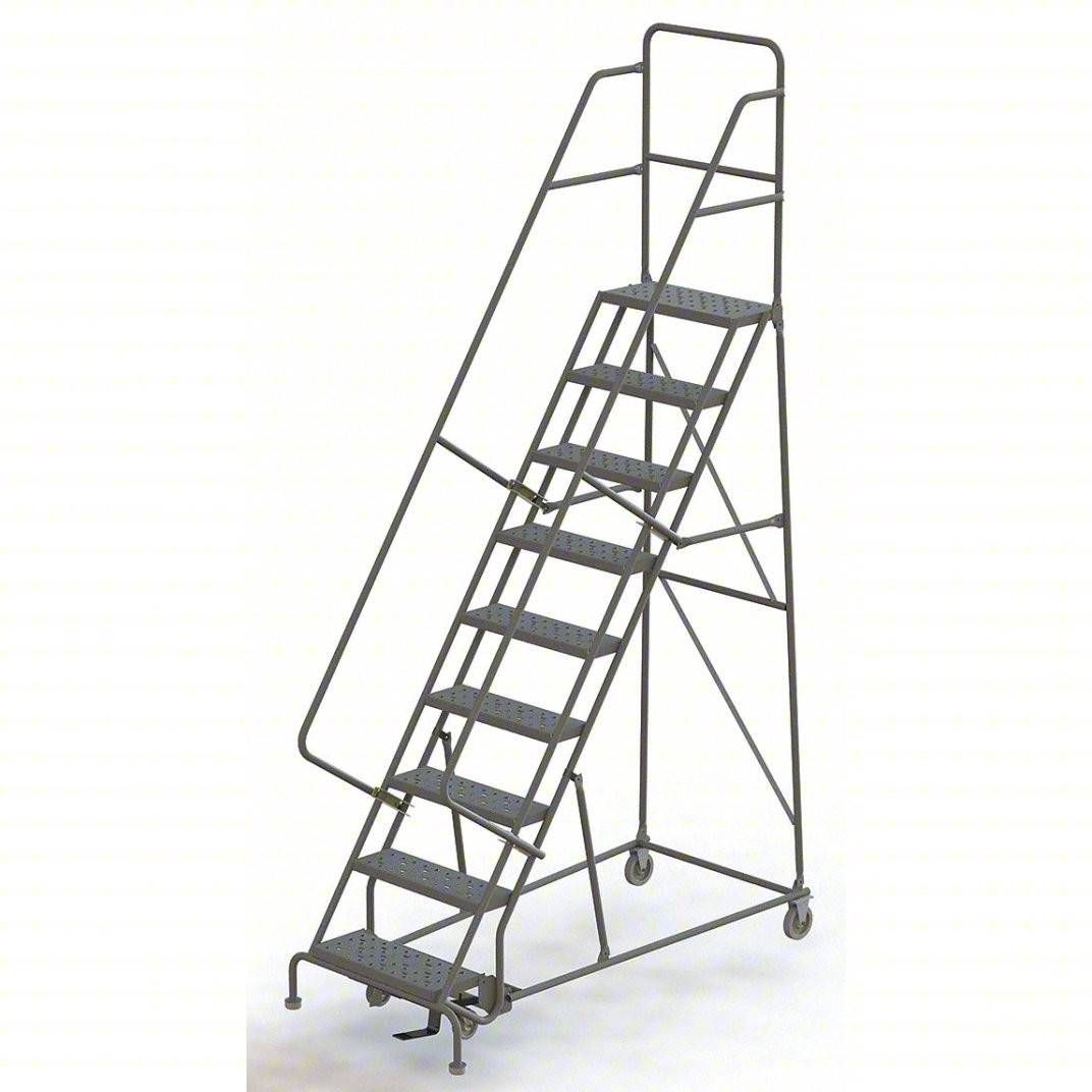 KD 9 Step Steel Rolling Ladder: 90 In Platform Height, 10 In Platform ...