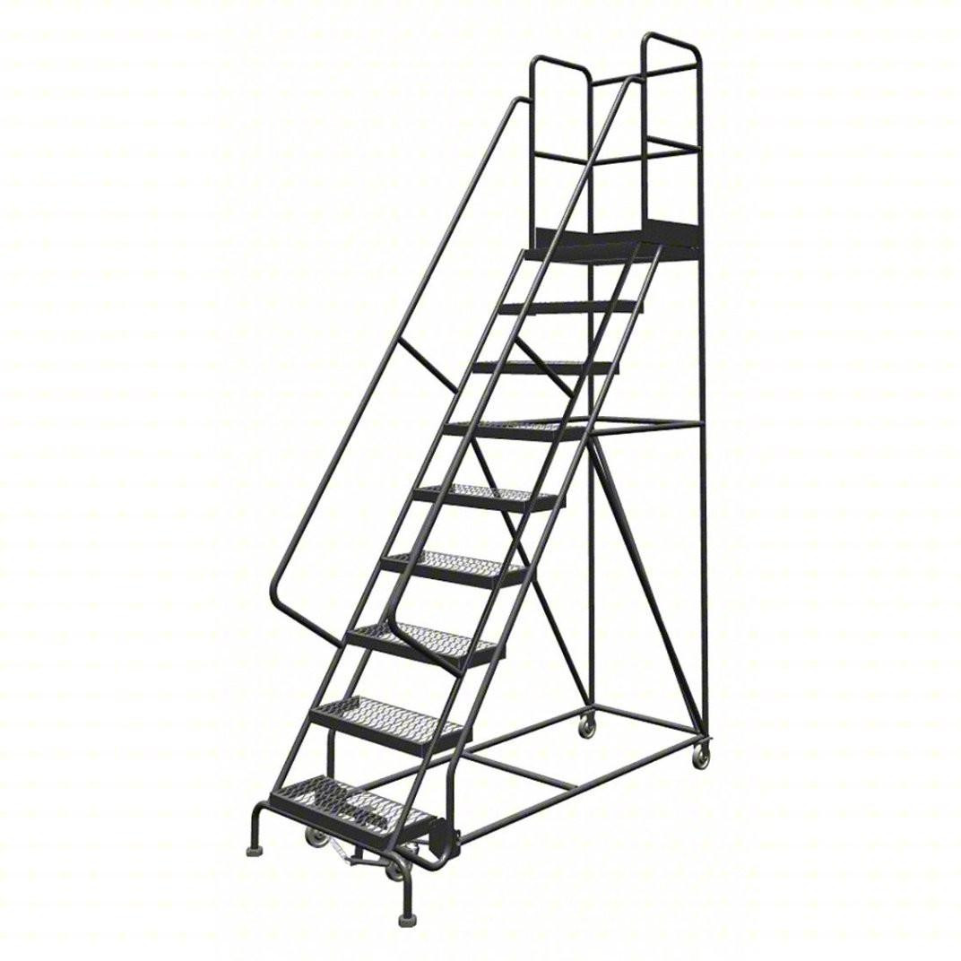 KD 9 Step Steel Rolling Ladder: 90 In Platform Height, 30 In Platform ...