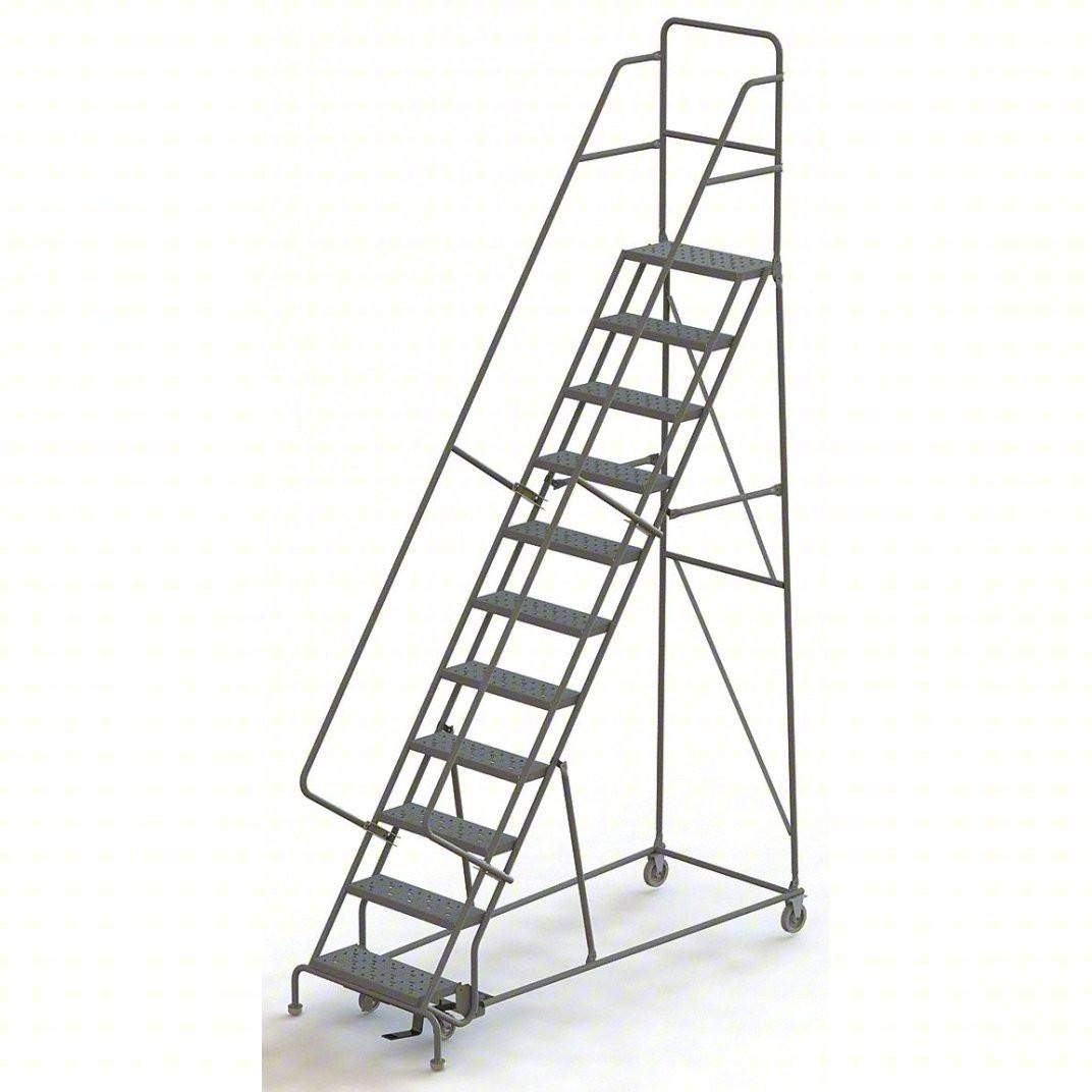 KD 11 Step Steel Rolling Ladder: 110 In Platform Height, 10 In Platform ...