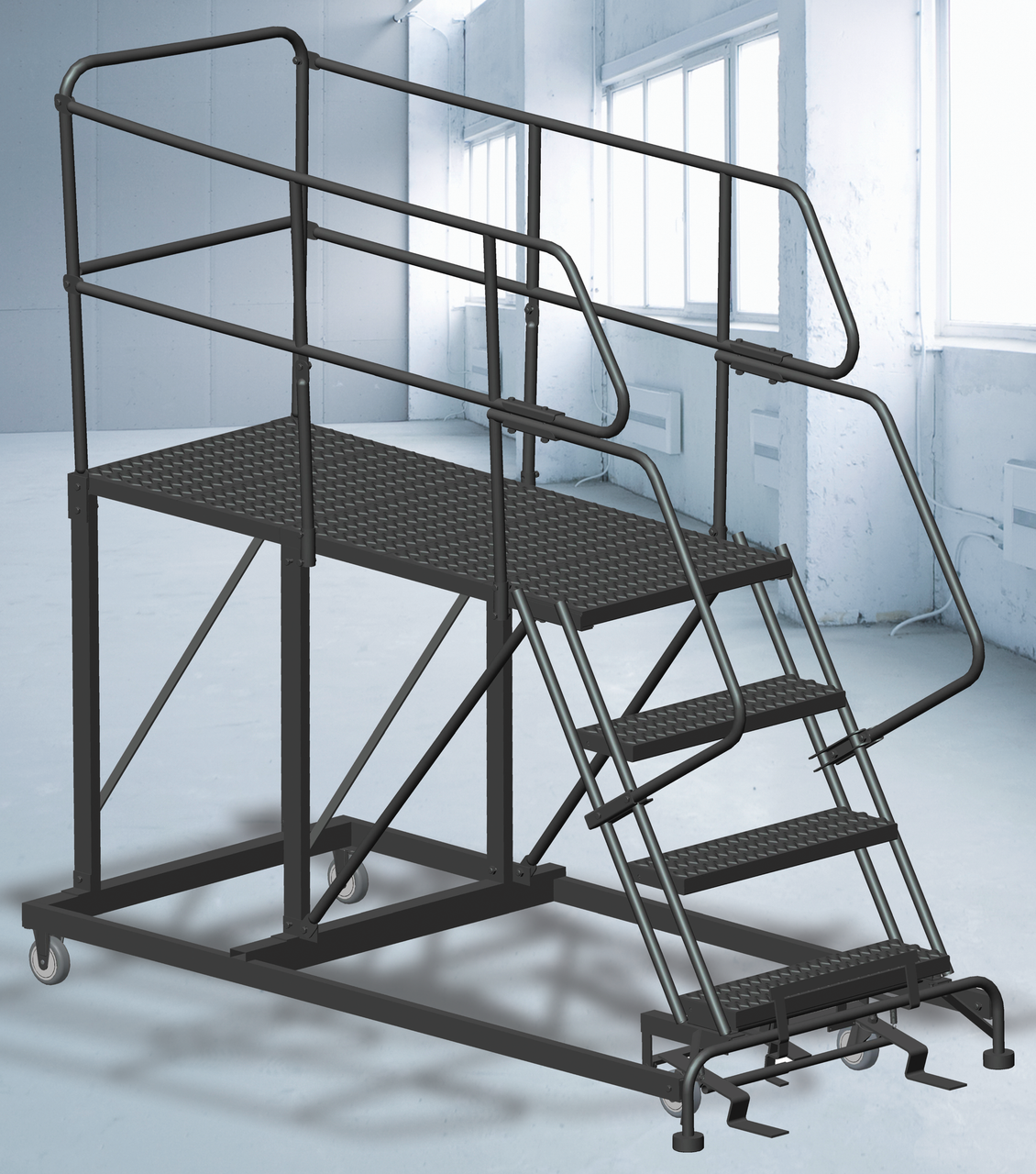 Single Entry Work Platforms, 4 Step, 38" Wide Base, 60" Deep Platform ...