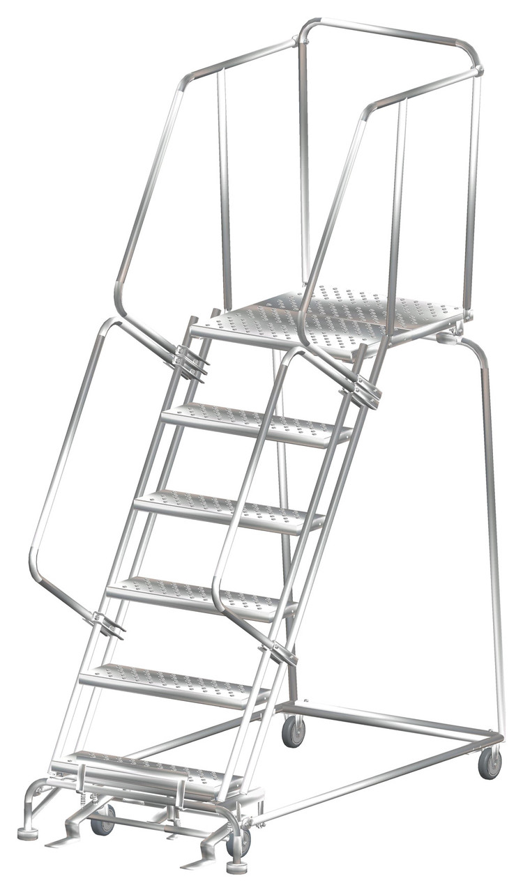 Stainless Steel Ladders, 6 Step, 32 In Wide Base, 28 in Deep Top Step ...