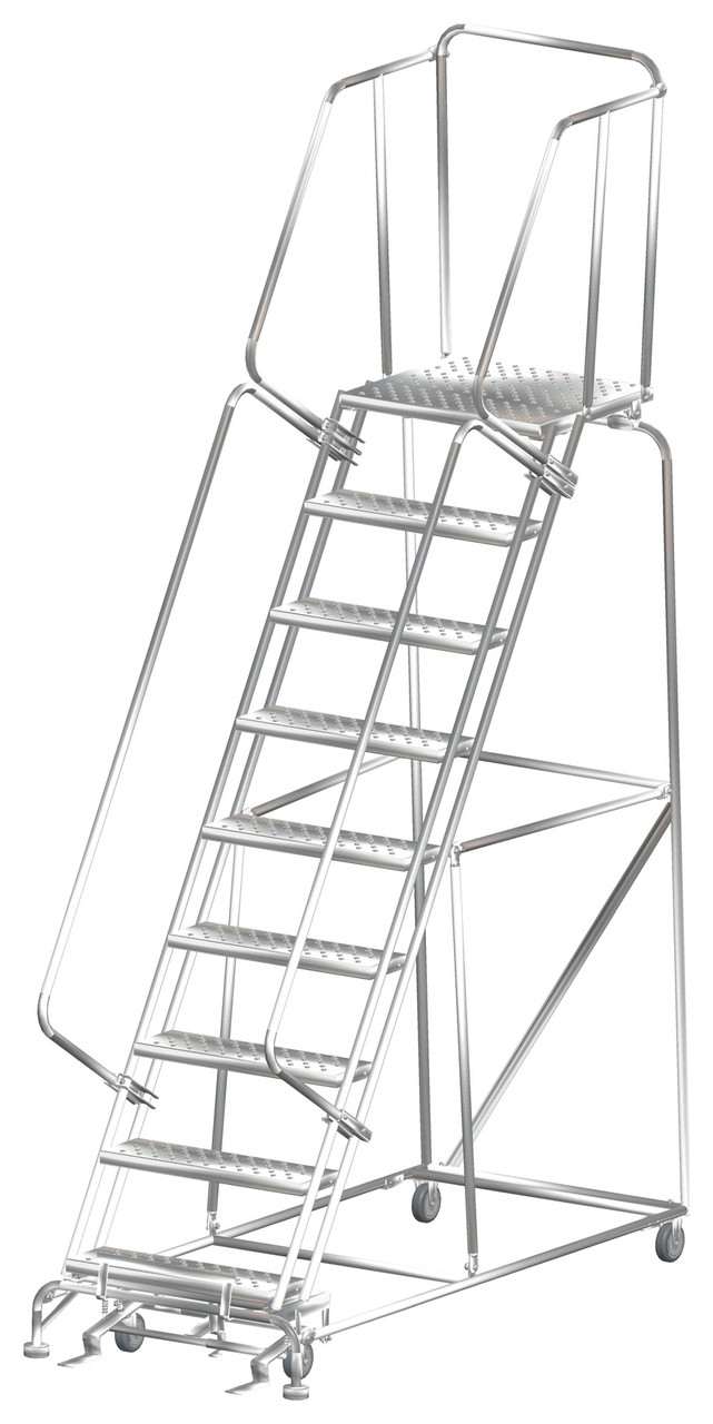 Stainless Steel Ladders, 9 Step, 32 In Wide Base, 21 in Deep Top Step ...