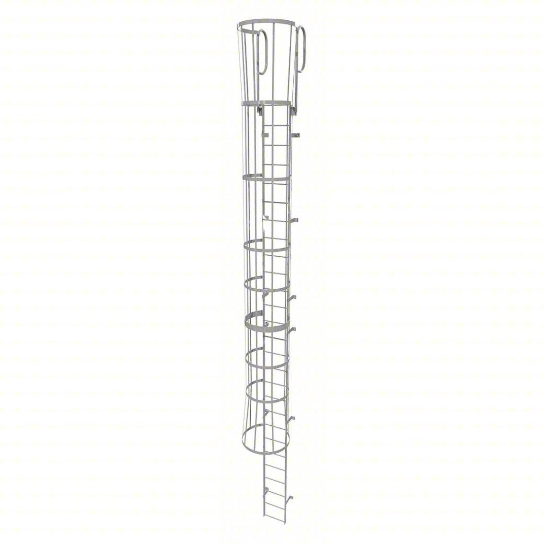 Tri-Arc Fixed Ladder With Safety Cage: 30 Ft, 26 Ft Top Step Height, 27 ...