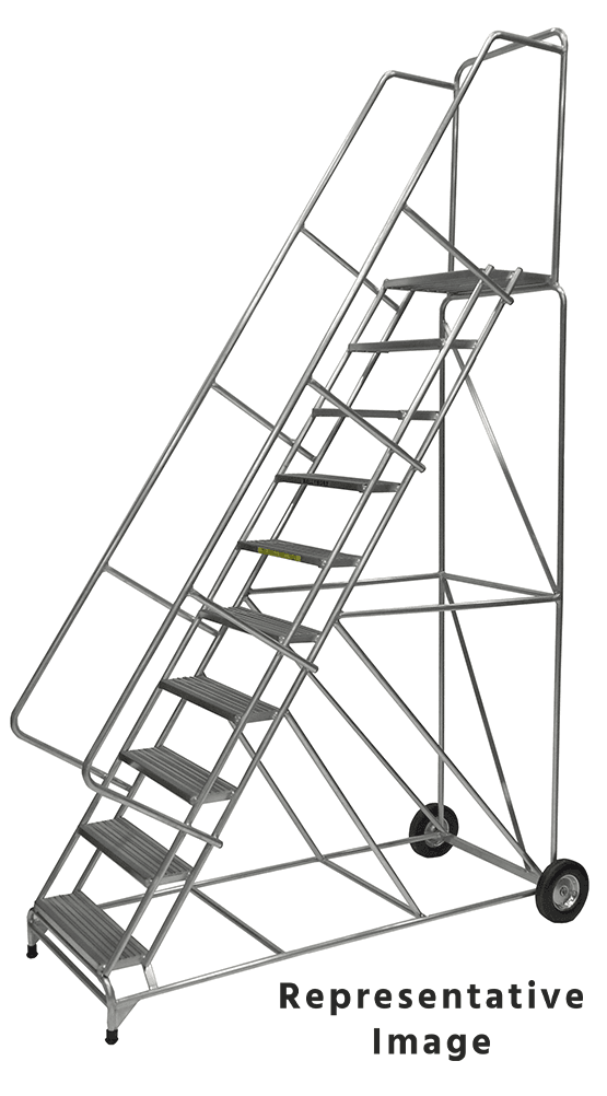 Aluminum Ladder, 10 Step, 36" Wide Base, 14" Deep Top Step, Serrated ...