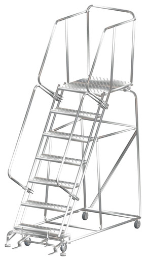 Stainless Steel Ladders, 7 Step, 32 In Wide Base, 28 in Deep Top Step ...