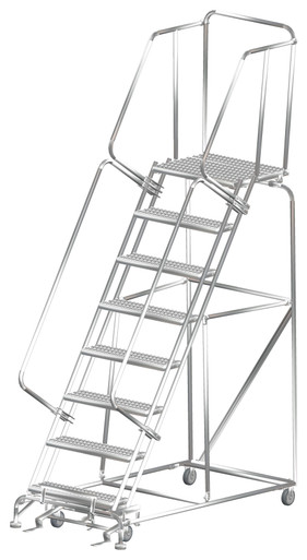 Stainless Steel Ladders, 8 Step, 32 In Wide Base, 21 in Deep Top Step ...