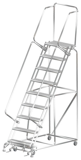Stainless Steel Ladders, 9 Step, 32 In Wide Base, 14 in Deep Top Step ...