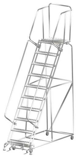 Stainless Steel Ladders, 10 Step, 32 In Wide Base, 21 in Deep Top Step ...