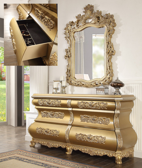 P1 8016 Tenaya Gold Formal Leather 4 Piece Bedroom Furniture Set With ...