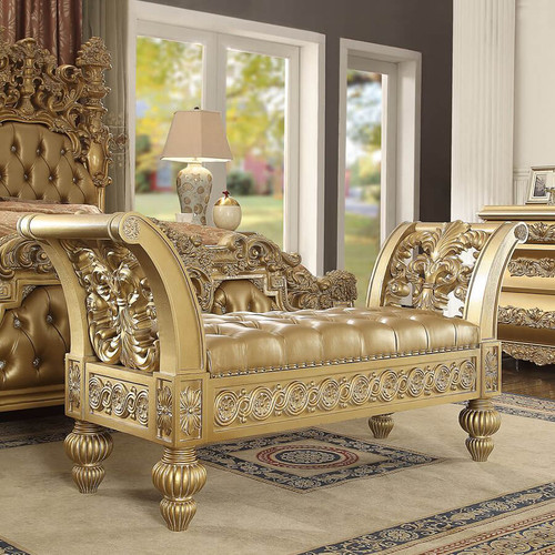 P1 8016 Tenaya Gold Formal Leather 4 Piece Bedroom Furniture Set With ...