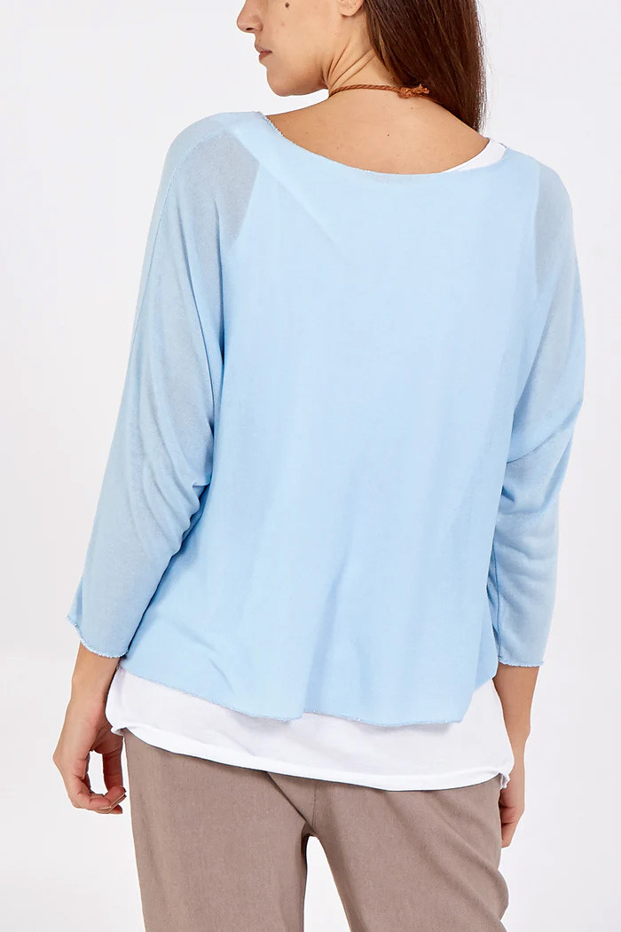 Double Layer Jersey Top with Necklace in Khaki