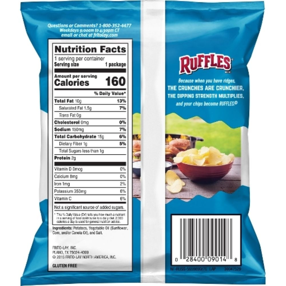 Ruffles Original Potato Chips, 1 Ounce, 104 Per Case