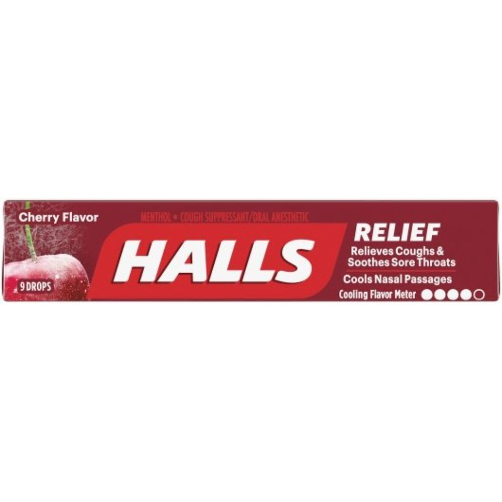 Halls Cherry Cough Drops, 9 Count, 20 Per Box, Boxes 24 Per Case