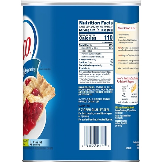 Crisco Regular All-Vegetable Shortening Can, 6 Pound, 6 Per Case