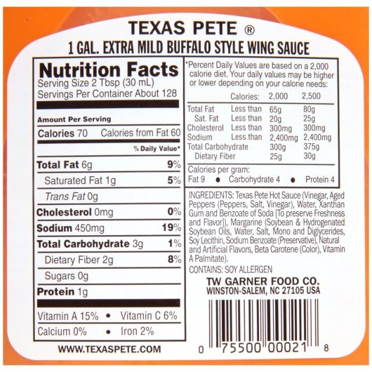 Texas Pete Buffalo Style Extra Mild Chicken Wing Sauce Bulk, 1 Gallon ...