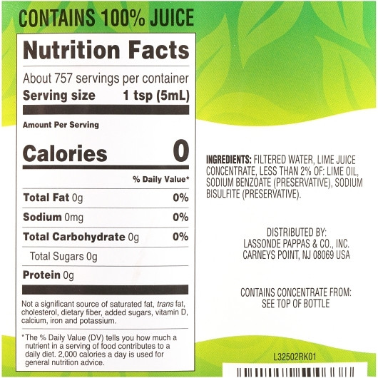 Ruby Kist 100% Lime Juice, 1 Gallon, 4 Per Case