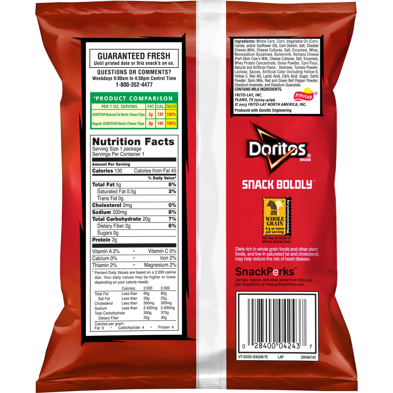 Doritos Nacho Reduced Fat Tortilla Chips, 1 Ounce, 72 Per Case