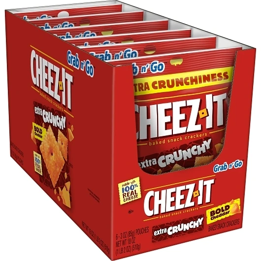 Kellogg's Cheez It Crackers Extra Crunchy, 3 Ounce, 6 Per Box, 6 Per Case