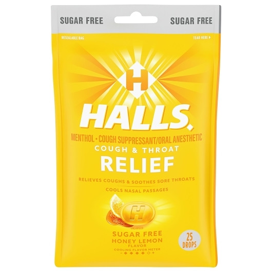 Halls Sugar Free Menthol Lyptus Honey Lemon Cough Drops, 25 Count, 12 ...