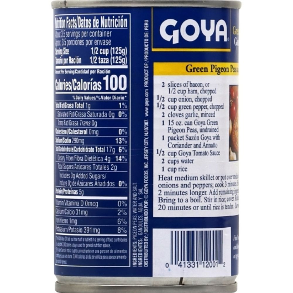 Goya Green Pigeon Peas, 15 Ounces - 24 per Case