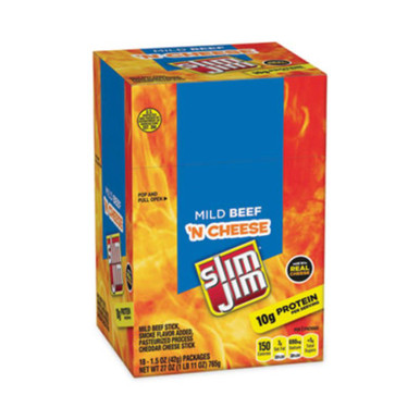 Slim Jim Beef And Cheese Meat Sticks, 1.5 Oz, 18/box
