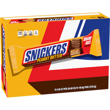 Snickers King Size Peanut Butter Squared Snicker, 3.56 Ounce, 18 Per Box, 6 Per Case