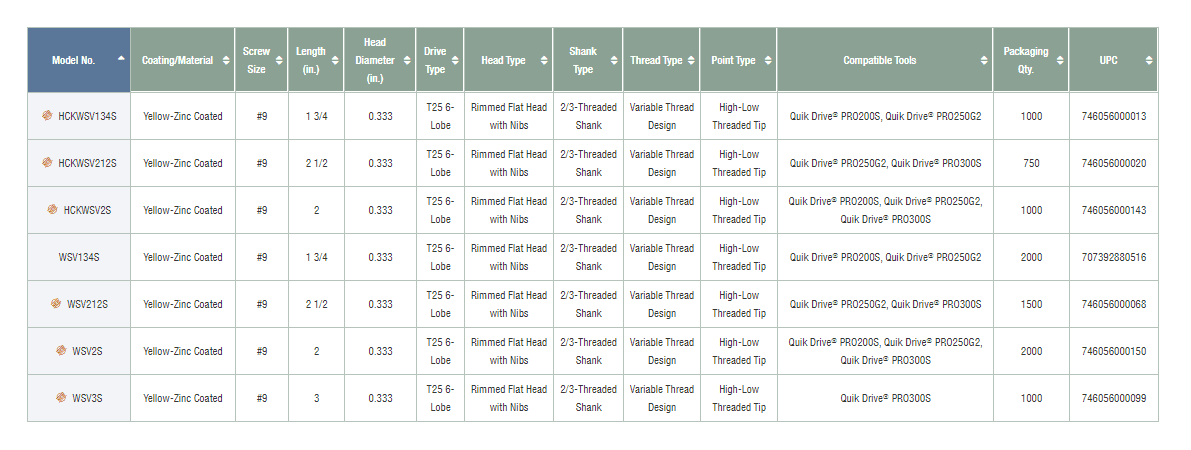 WSV2S Quik Drive Subfloor Collated Screws (Carton of 2000pcs)