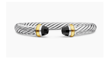 David Yurman Two tone Sterling silver faceted black onyx diamond 7mm ...