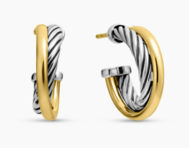Sterling silver & 18K gold Crossover cable David Yurman hoop post ...