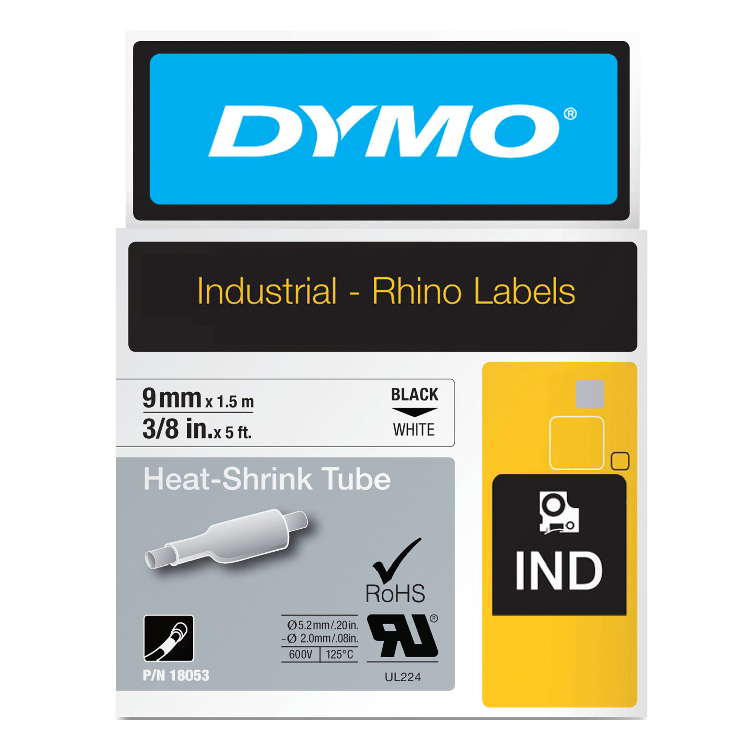 DYMO Rhino 9mm Heat Shrink Tube Black on White